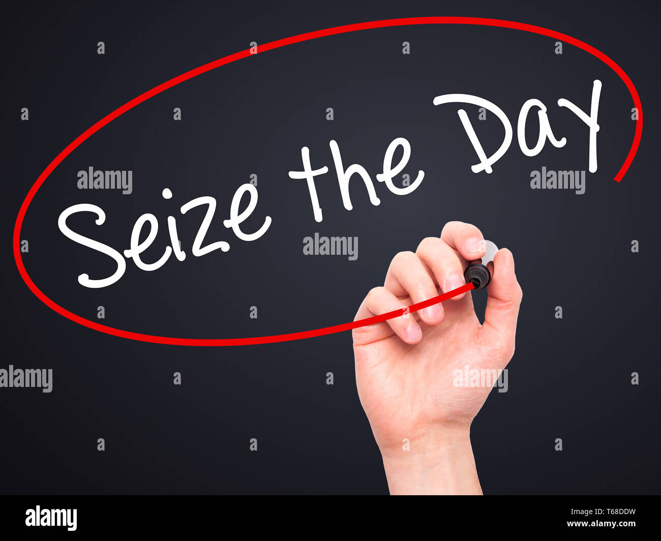 Man Hand writing Seize the Day with black marker on visual screen Stock ...