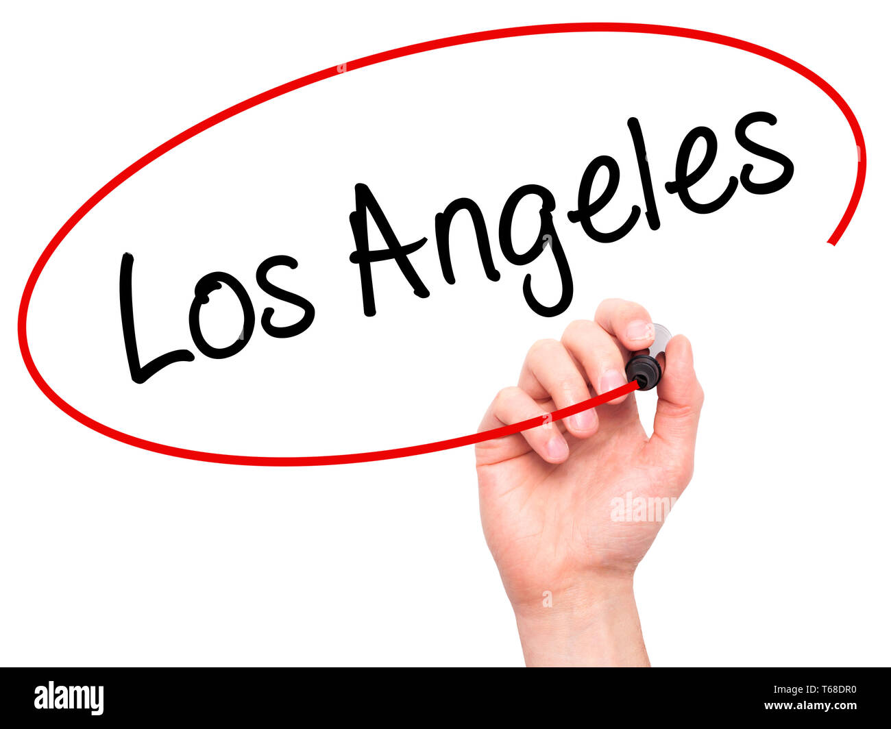 Man Hand writing Los Angeles with black marker on visual screen Stock ...