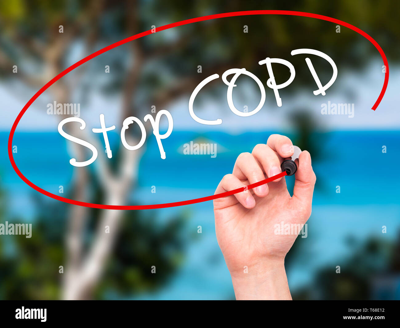 Man Hand writing Stop COPD with black marker on visual screen Stock ...