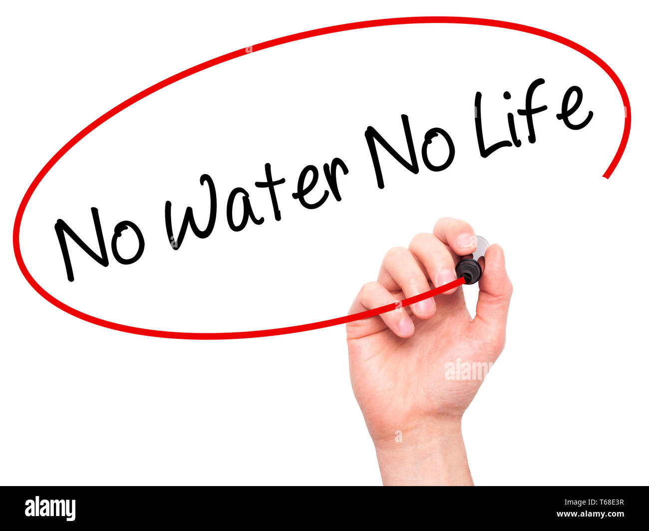 Man Hand writing No Water No Life with black marker on visual screen ...