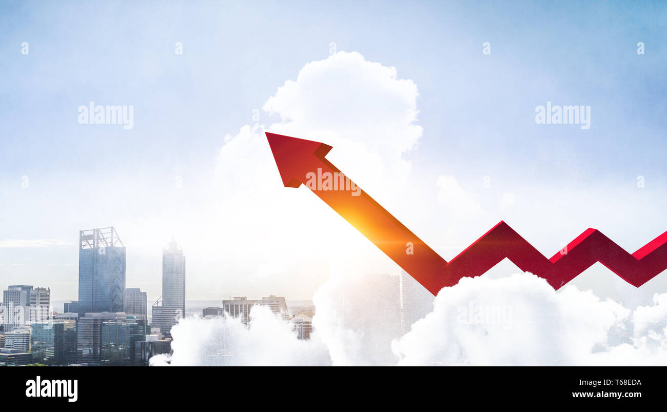 Rising arrow diagram and city buildings Stock Photo - Alamy