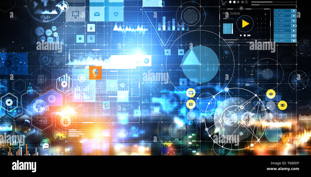 Colourful digital chart with schemes and graphs showing technical ...