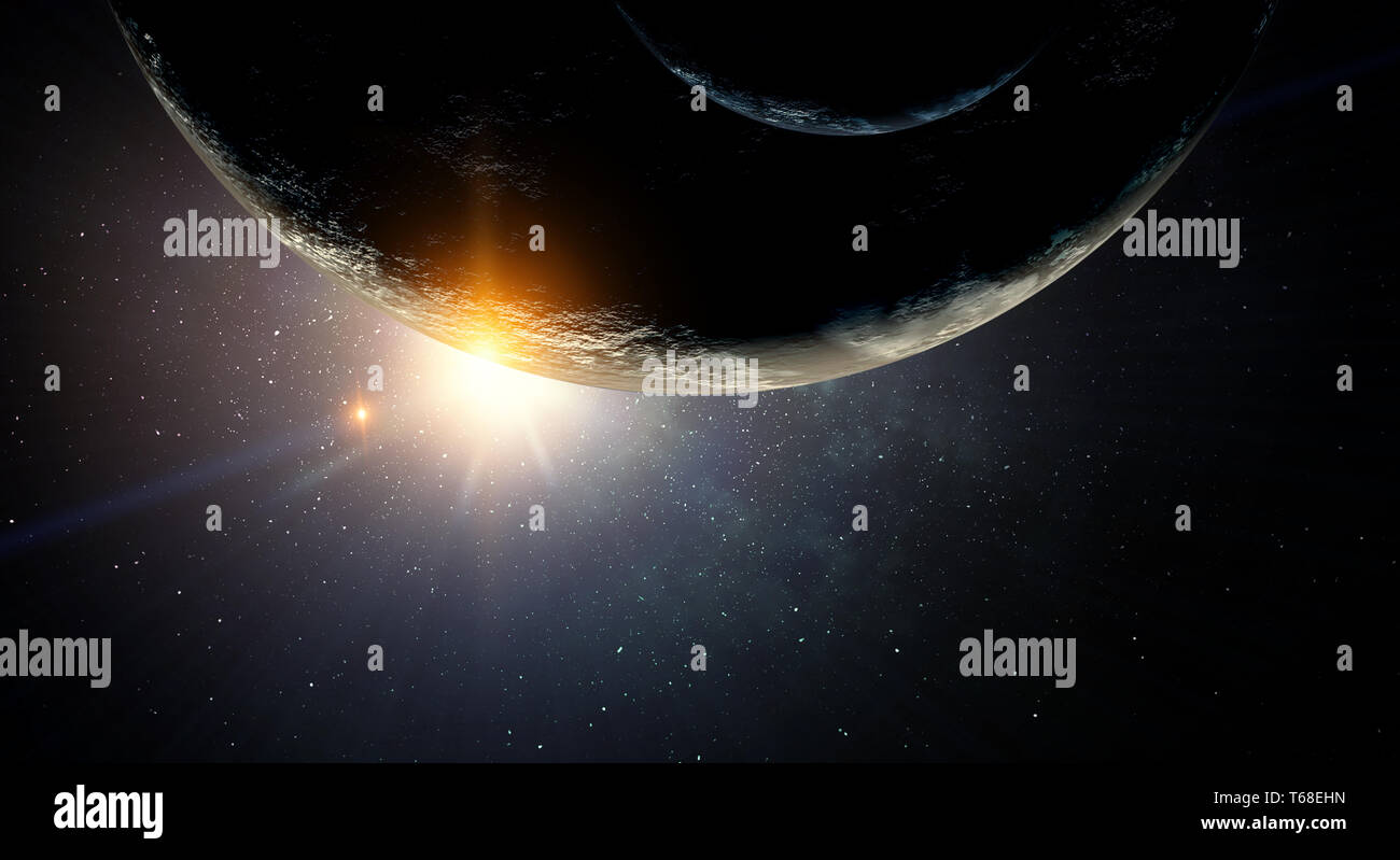 Planets in space with sunrise light Stock Photo - Alamy