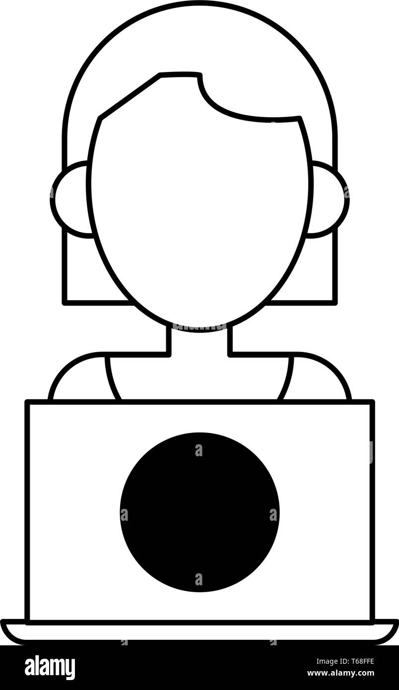 woman with laptop in black and white Stock Vector Image & Art - Alamy