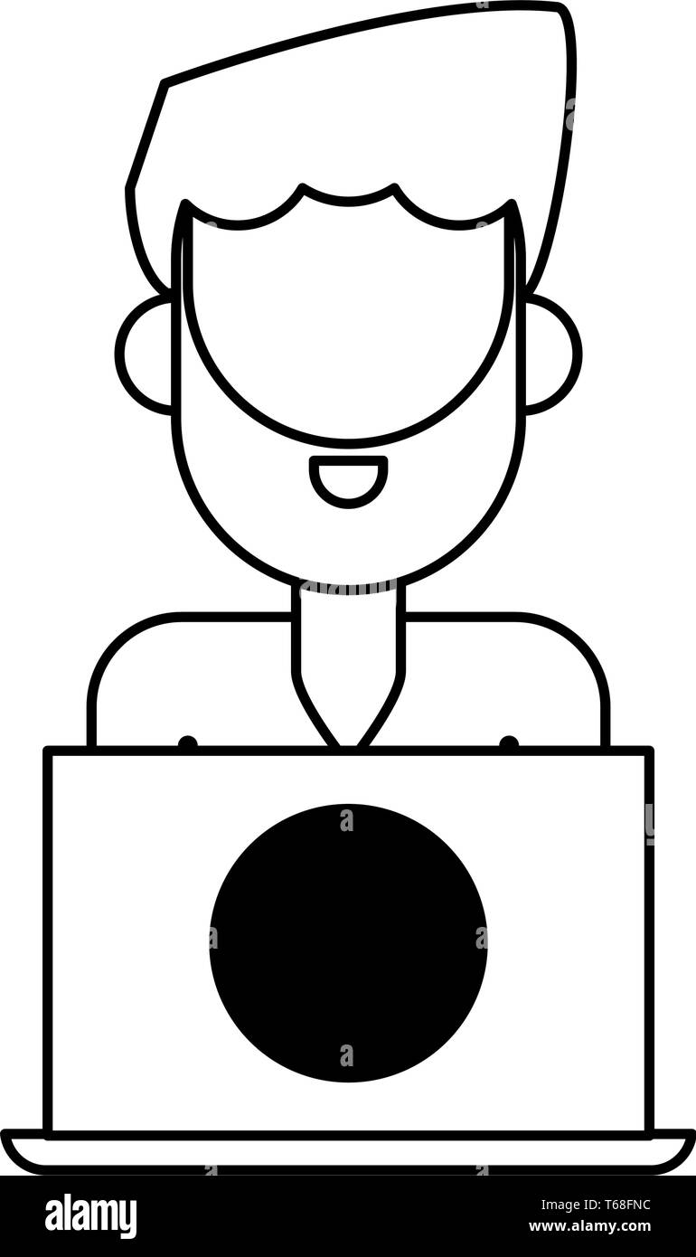 man with laptop in black and white Stock Vector Image & Art - Alamy