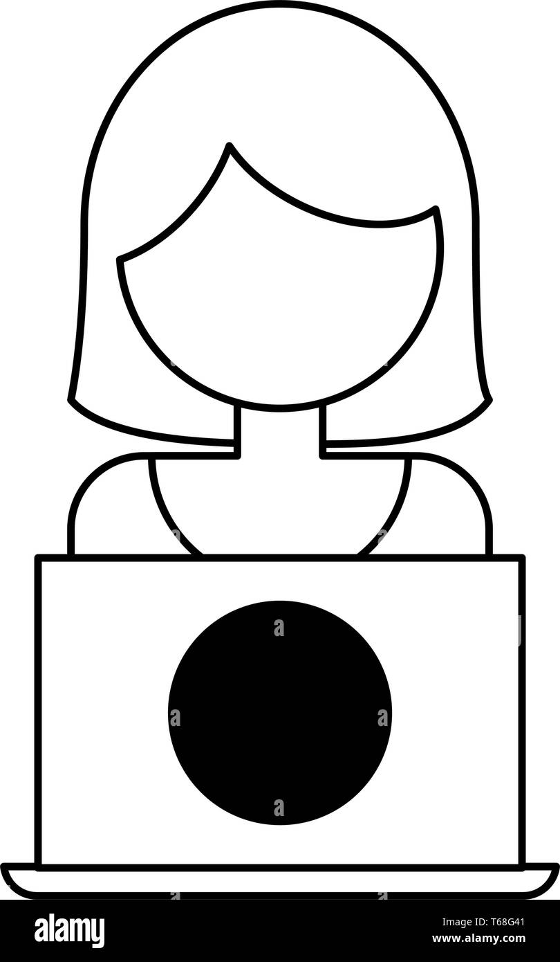 woman with laptop in black and white Stock Vector Image & Art - Alamy