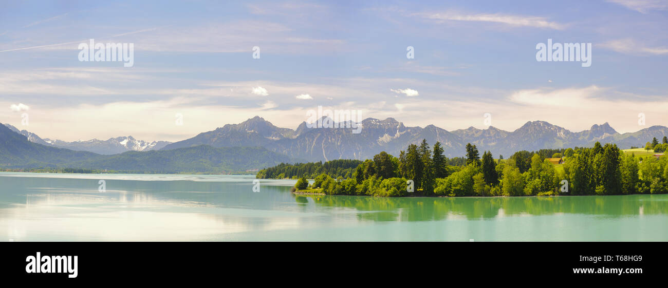 panorama landscape in Bavaria with lake Forggensee Stock Photo - Alamy