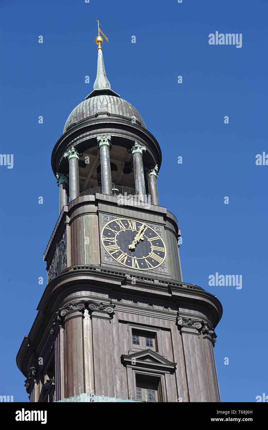 The famous Church Sankt Michaelis called Michel in Hamburg, Germany ...