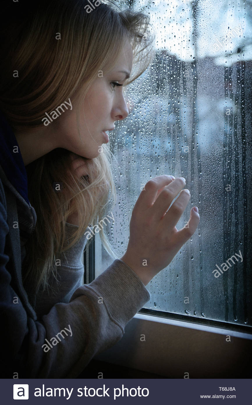 Woman, Sad, Window, Rain Stock Photos & Woman, Sad, Window, Rain Stock ...