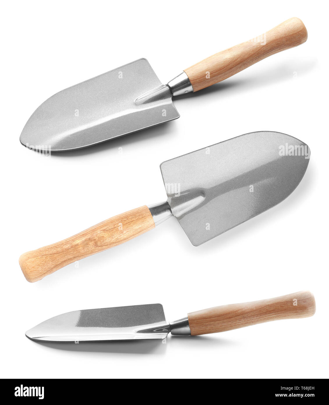 Metal shovels for gardening on white background Stock Photo - Alamy