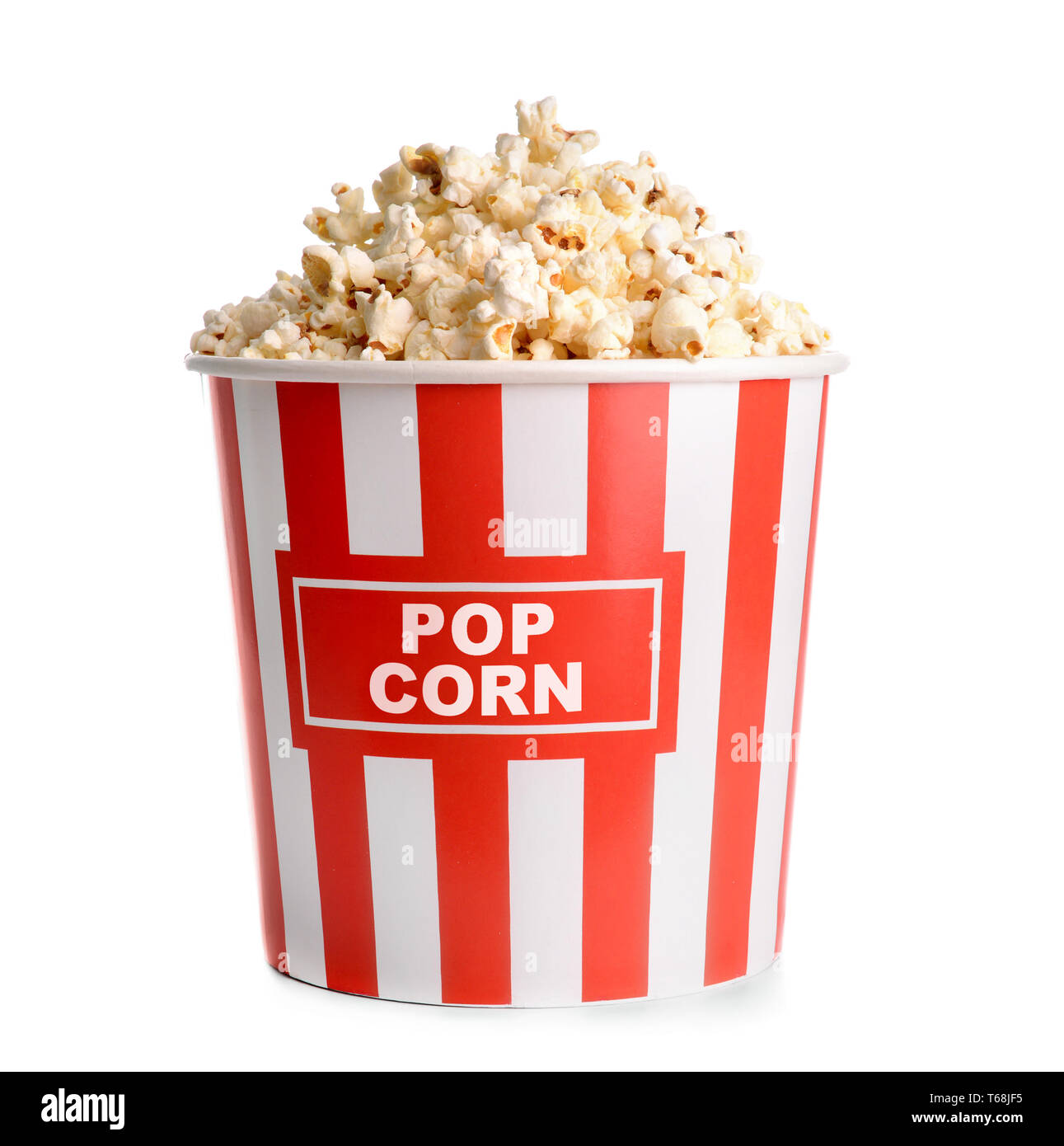 Paper bucket with tasty popcorn on white background Stock Photo - Alamy
