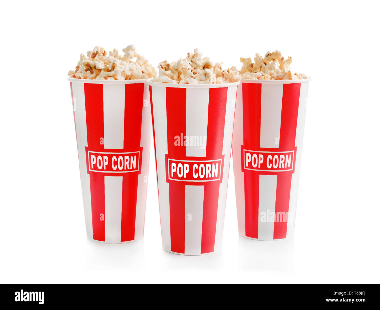 Paper cups of tasty popcorn on white background Stock Photo - Alamy