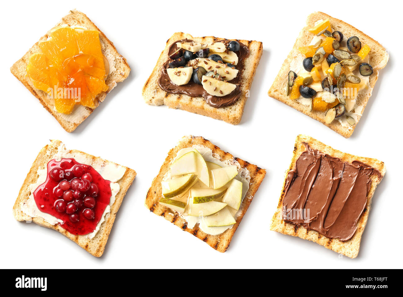 Different delicious sweet toasts on white background Stock Photo - Alamy