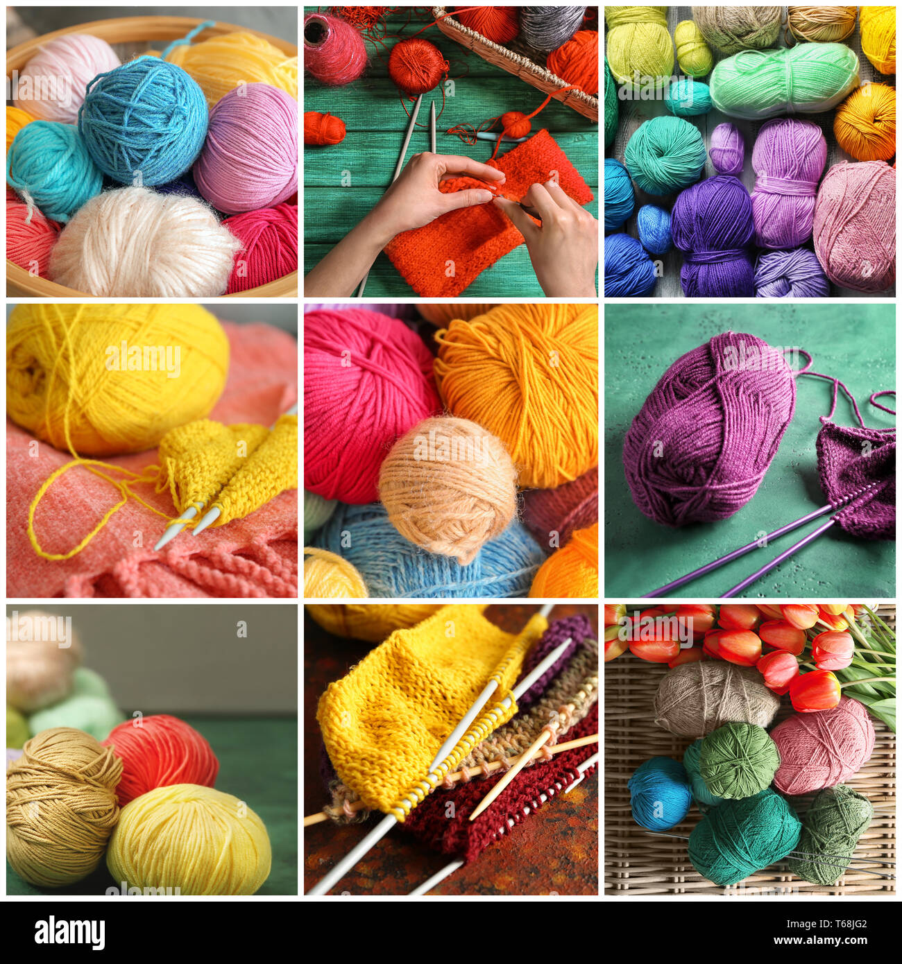 Collage of different color knitting threads Stock Photo - Alamy