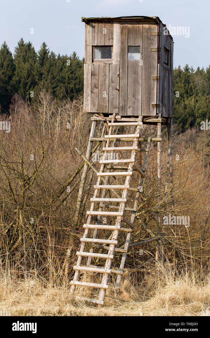 Wooden Hunters High Seat, hunting tower Stock Photo - Alamy