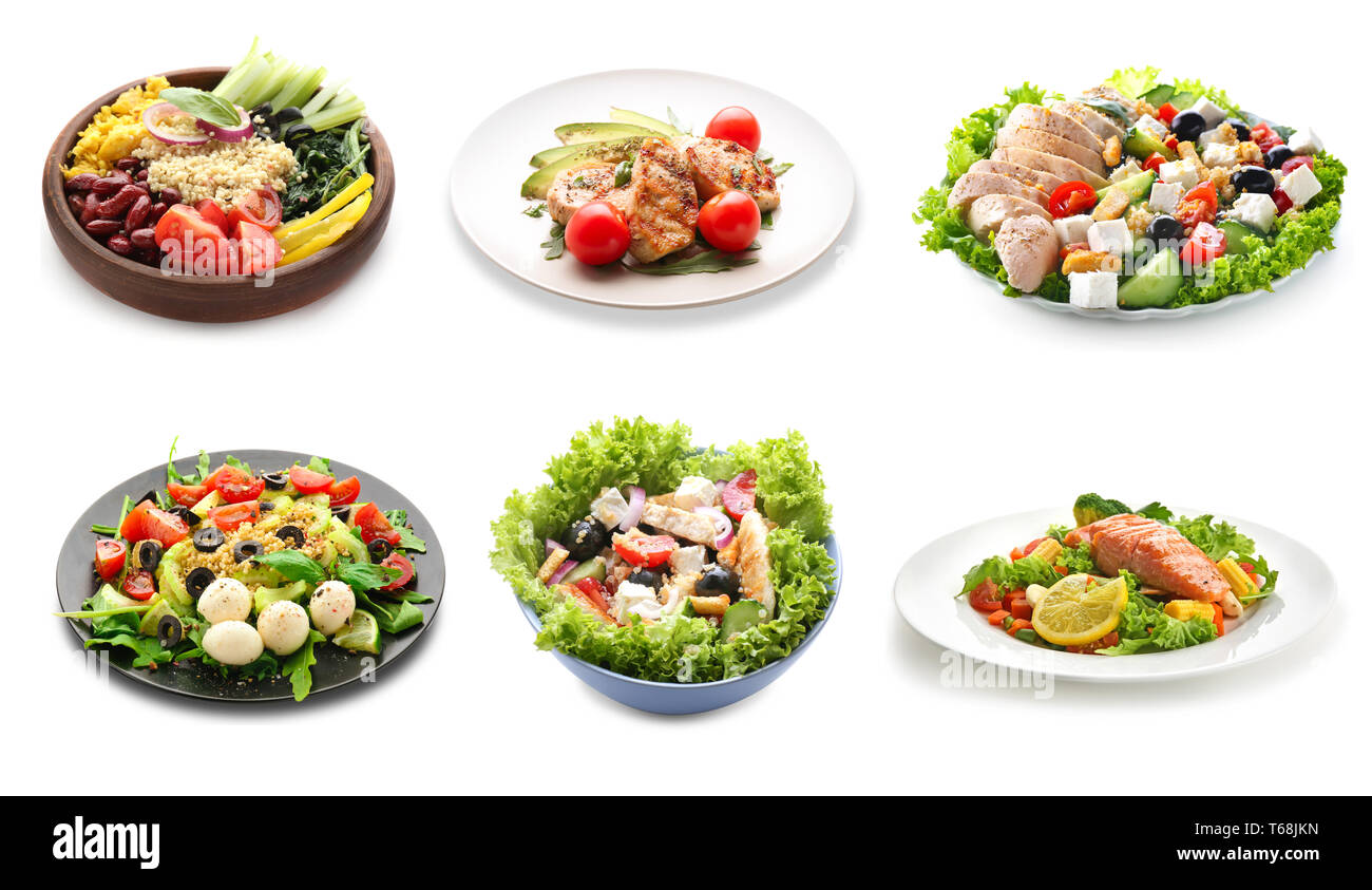 Set of delicious healthy dishes on white background Stock Photo - Alamy