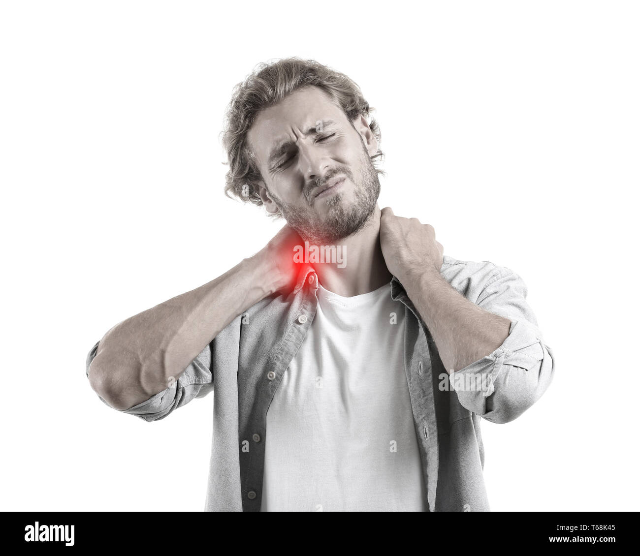 Tired man neck pain red hi-res stock photography and images - Alamy