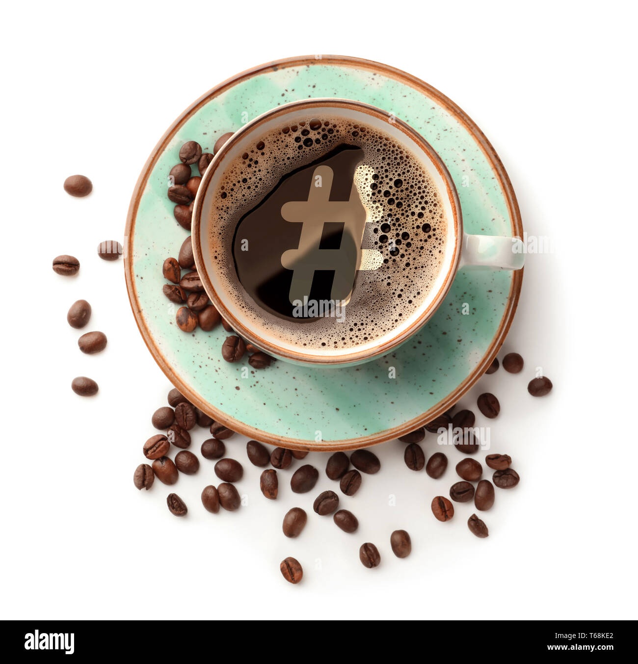 Cup of hot coffee with hashtag symbol on white background Stock Photo ...