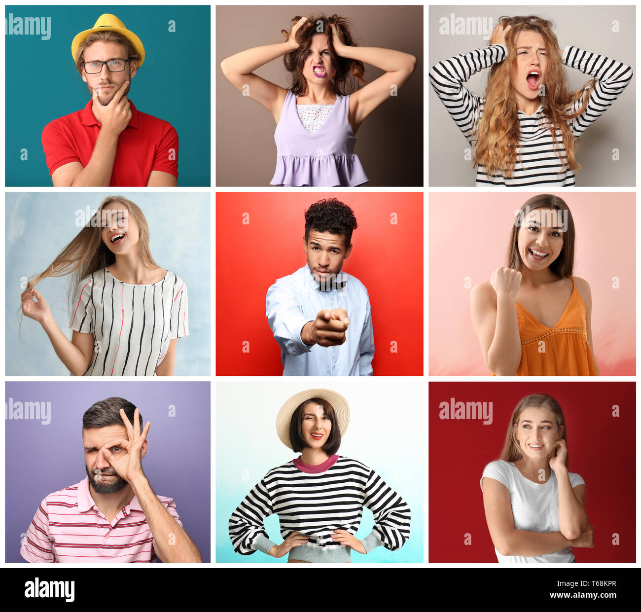 Collage of photos with emotional people Stock Photo - Alamy