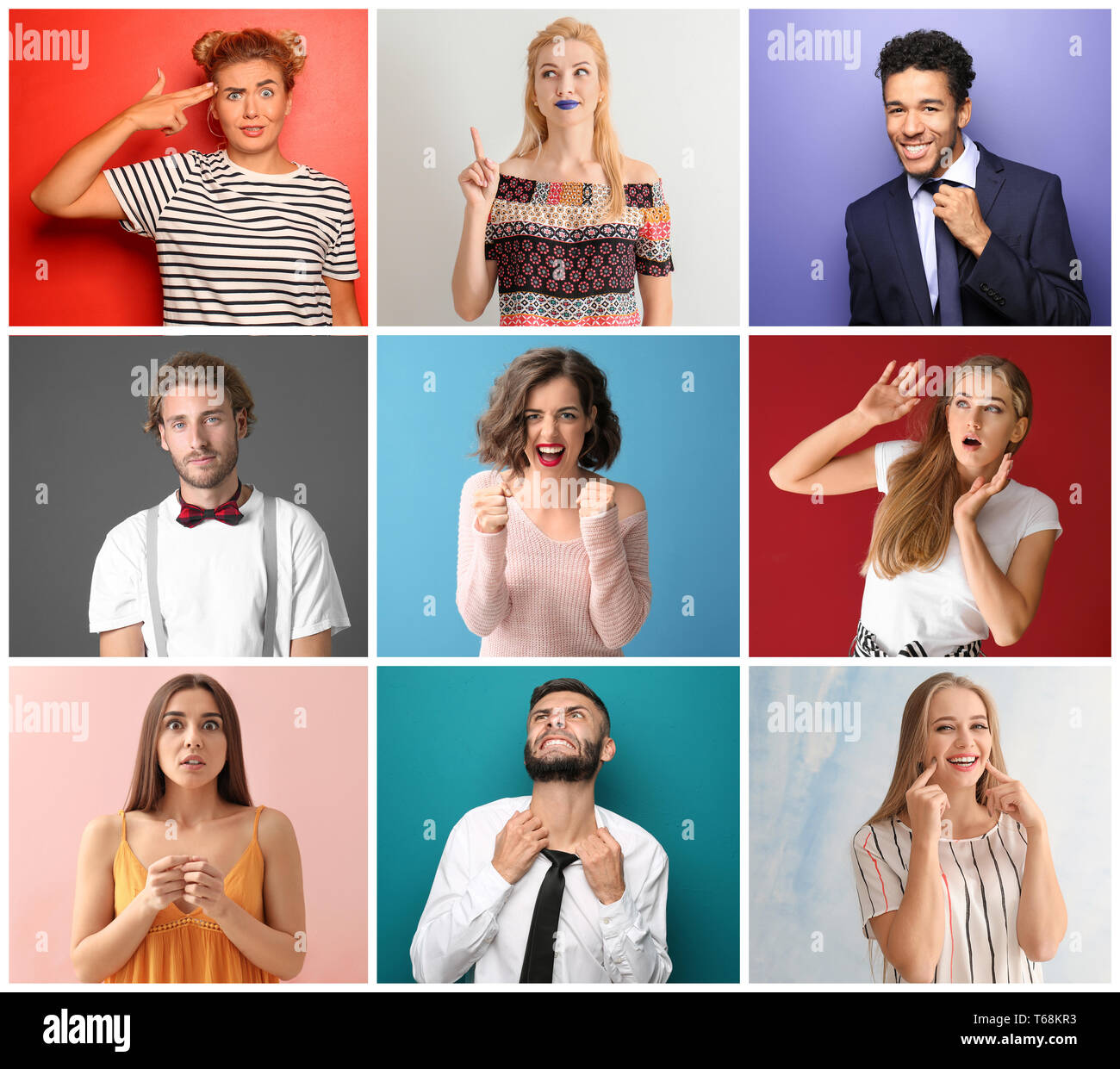 Collage of photos with emotional people Stock Photo - Alamy