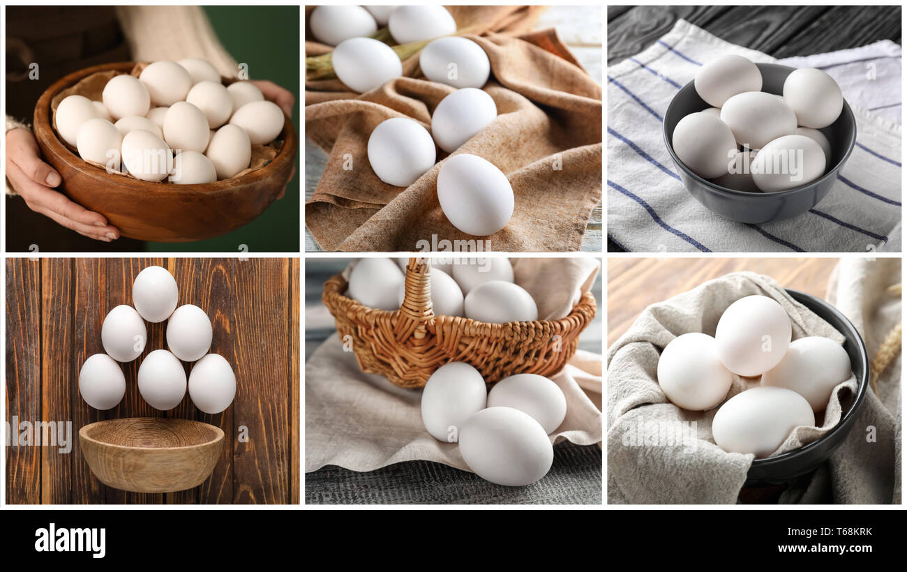 Collage with fresh raw eggs Stock Photo - Alamy