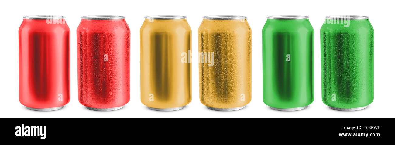 Colorful aluminum cans of cold beer on white background Stock Photo - Alamy