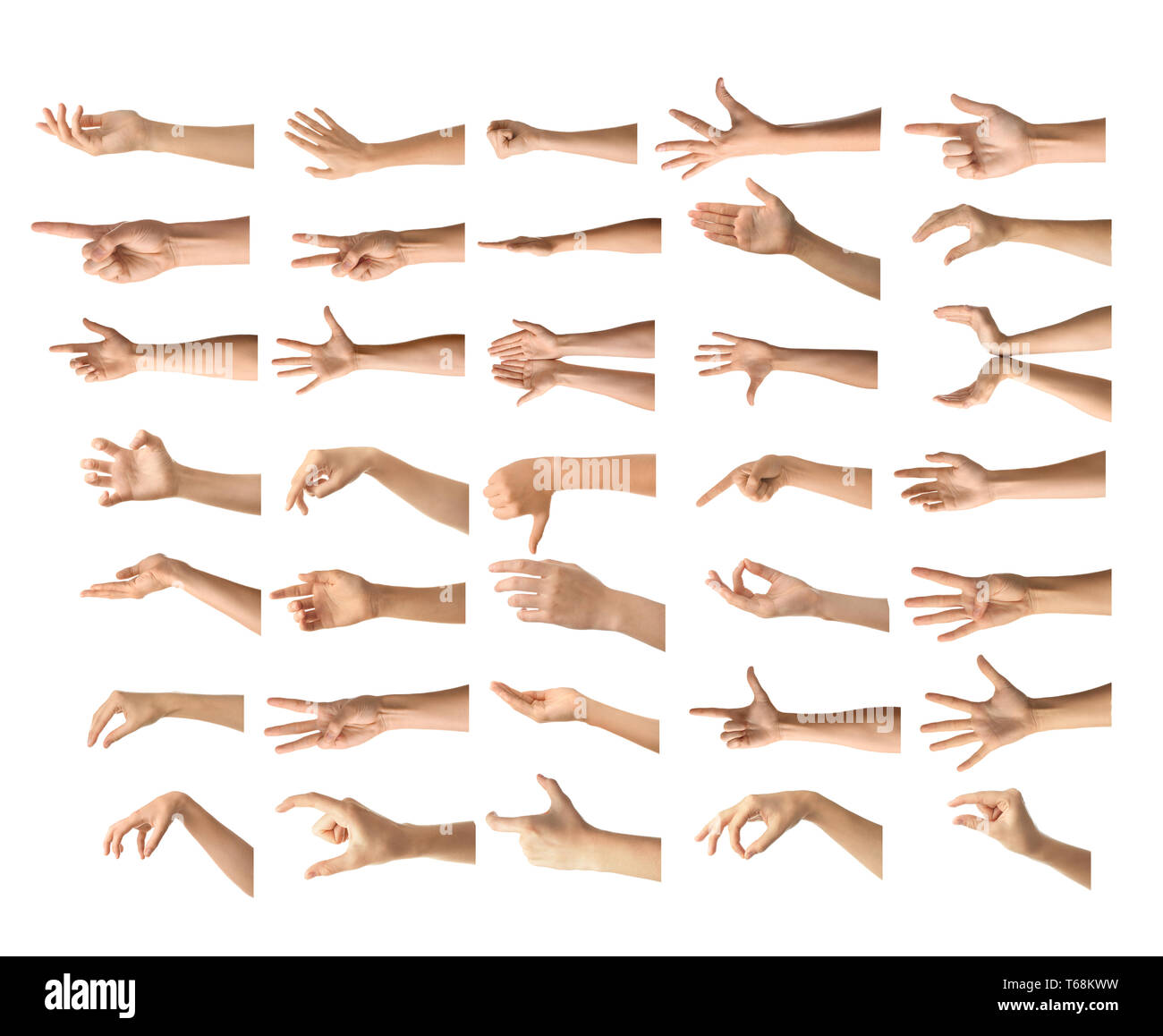 Gesturing female hands on white background Stock Photo - Alamy