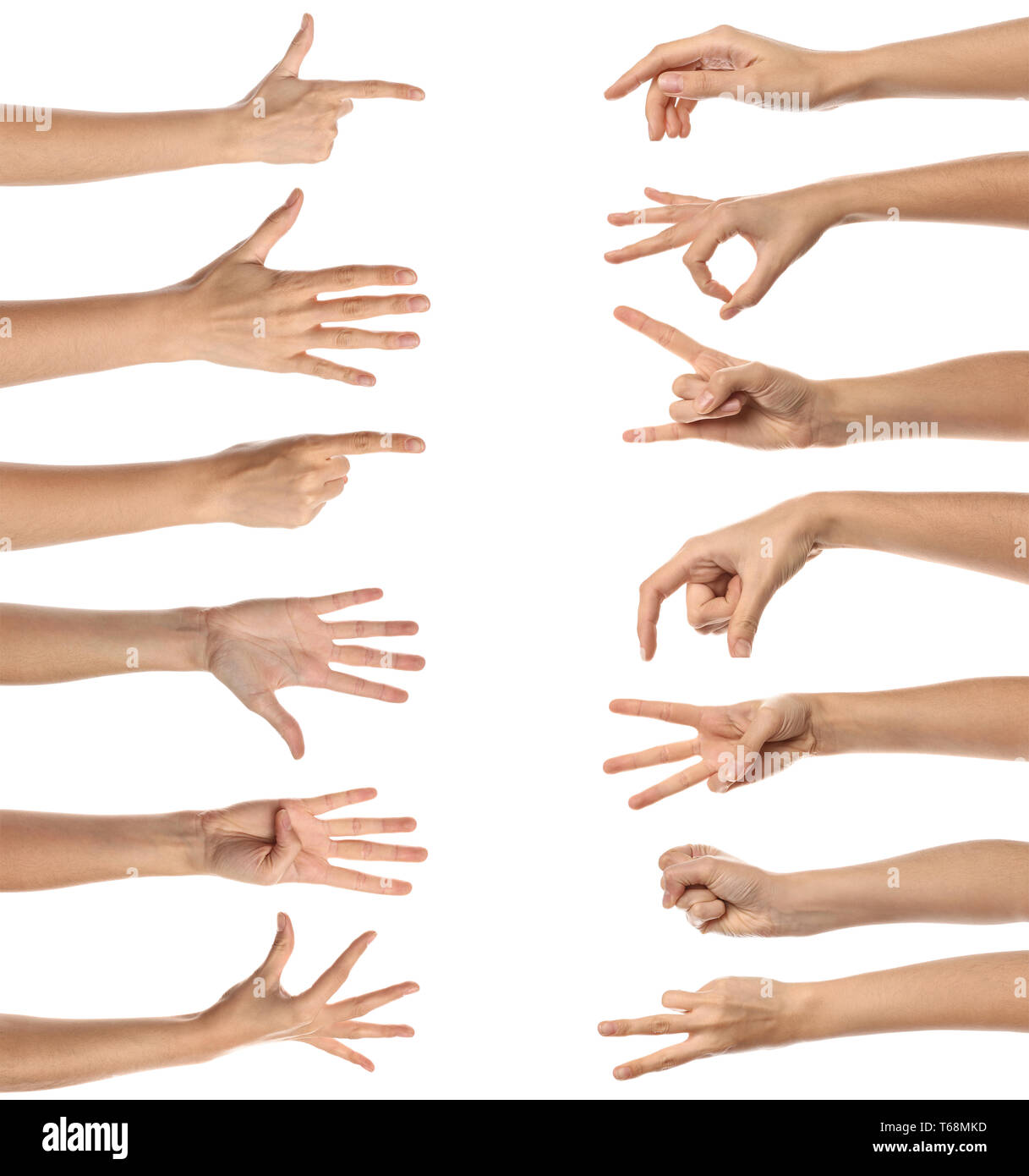 Gesturing female hands on white background Stock Photo - Alamy