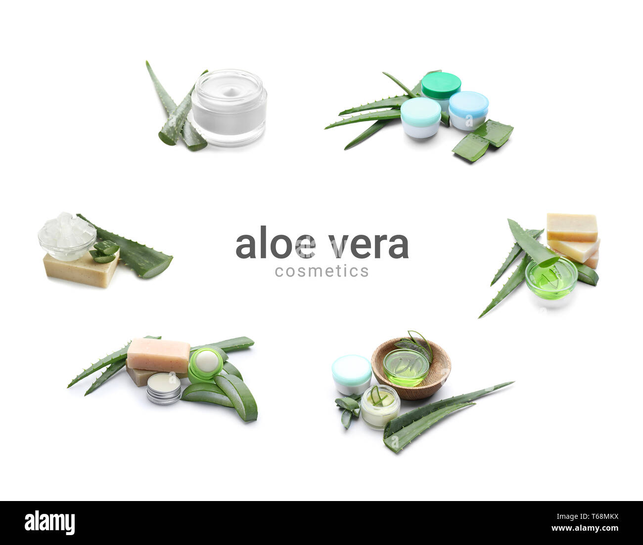 Set of Aloe Vera cosmetics on white background Stock Photo - Alamy