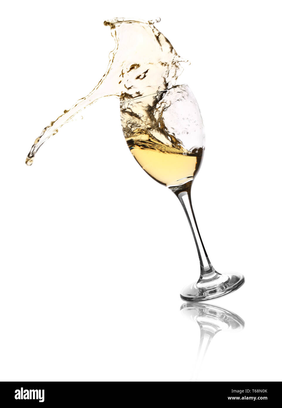 Falling glass with splashing wine on white background Stock Photo - Alamy