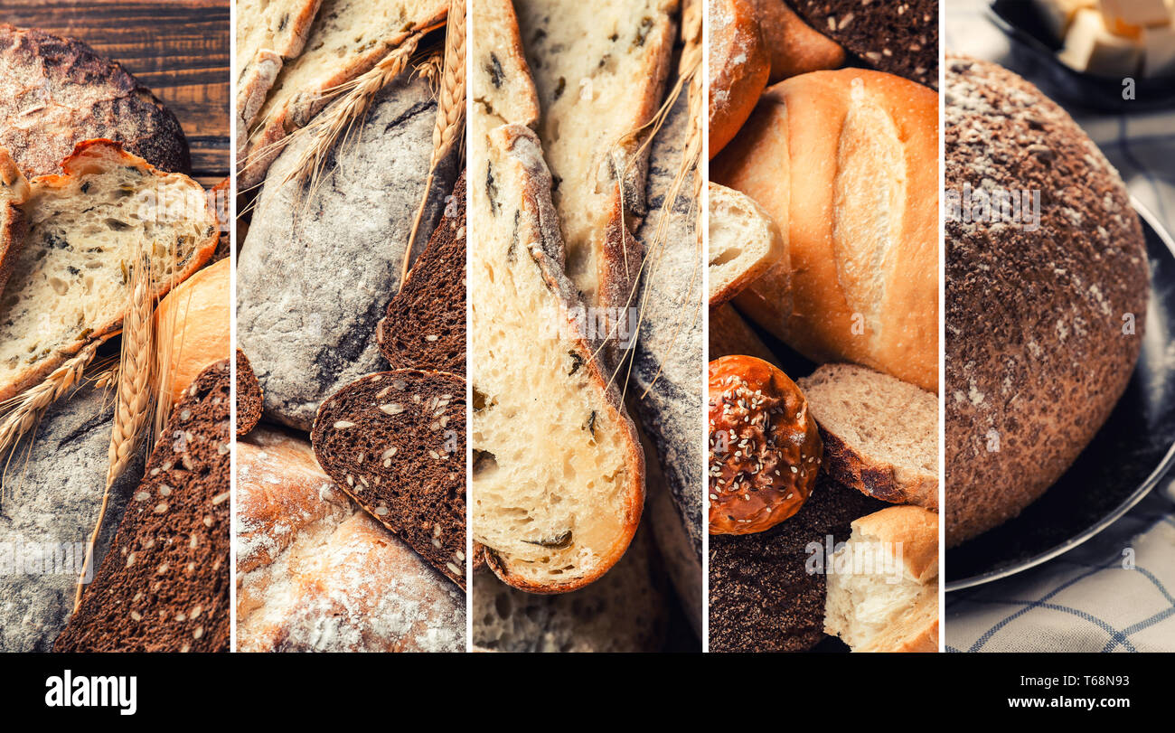 Collage of photos with fresh bakery products Stock Photo - Alamy