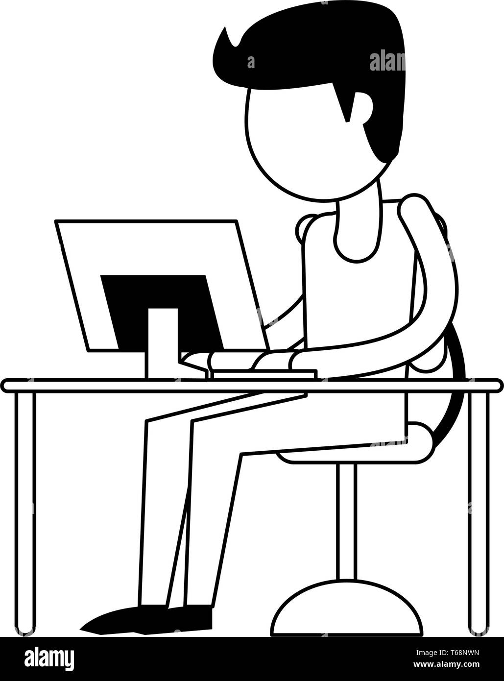 man using computer in black and white Stock Vector Image & Art - Alamy