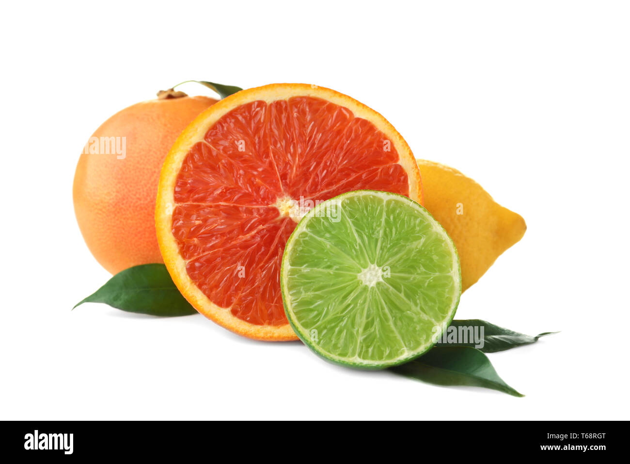 Ripe citrus fruits on white background Stock Photo - Alamy