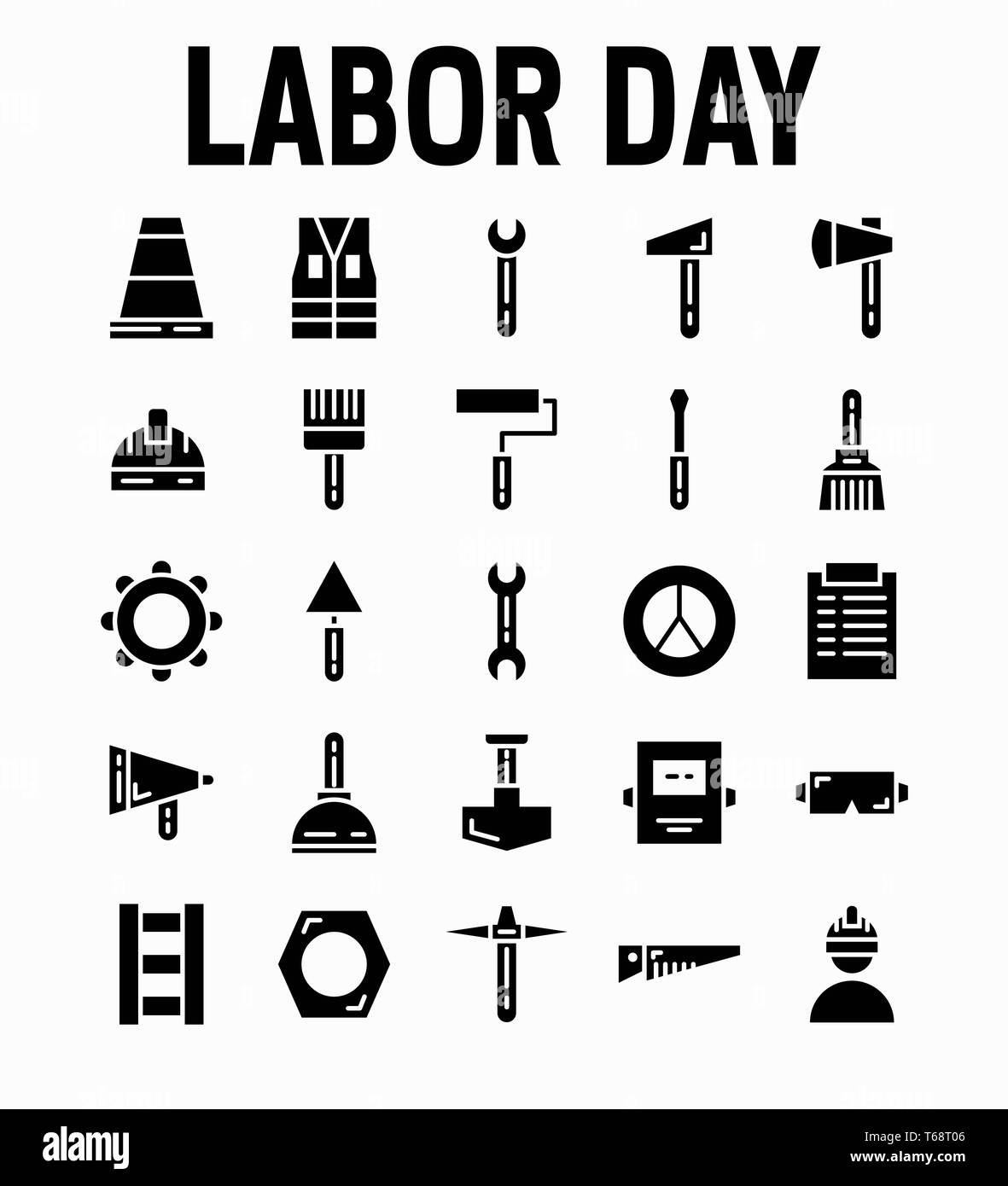 Set of Labor Day Worker Miner Black Vector Glyph Icons. Contains such ...