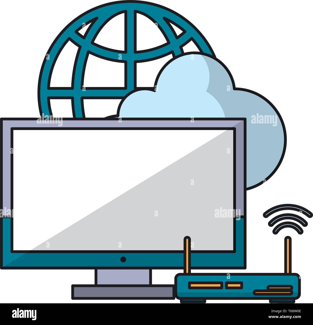 computer with router and globe Stock Vector Image & Art - Alamy