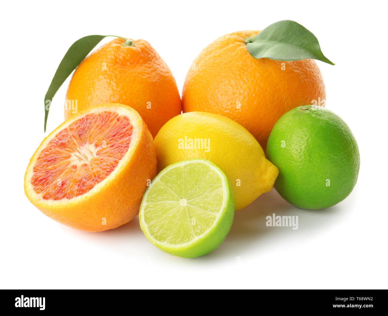 Different tasty citrus fruits on white background Stock Photo - Alamy
