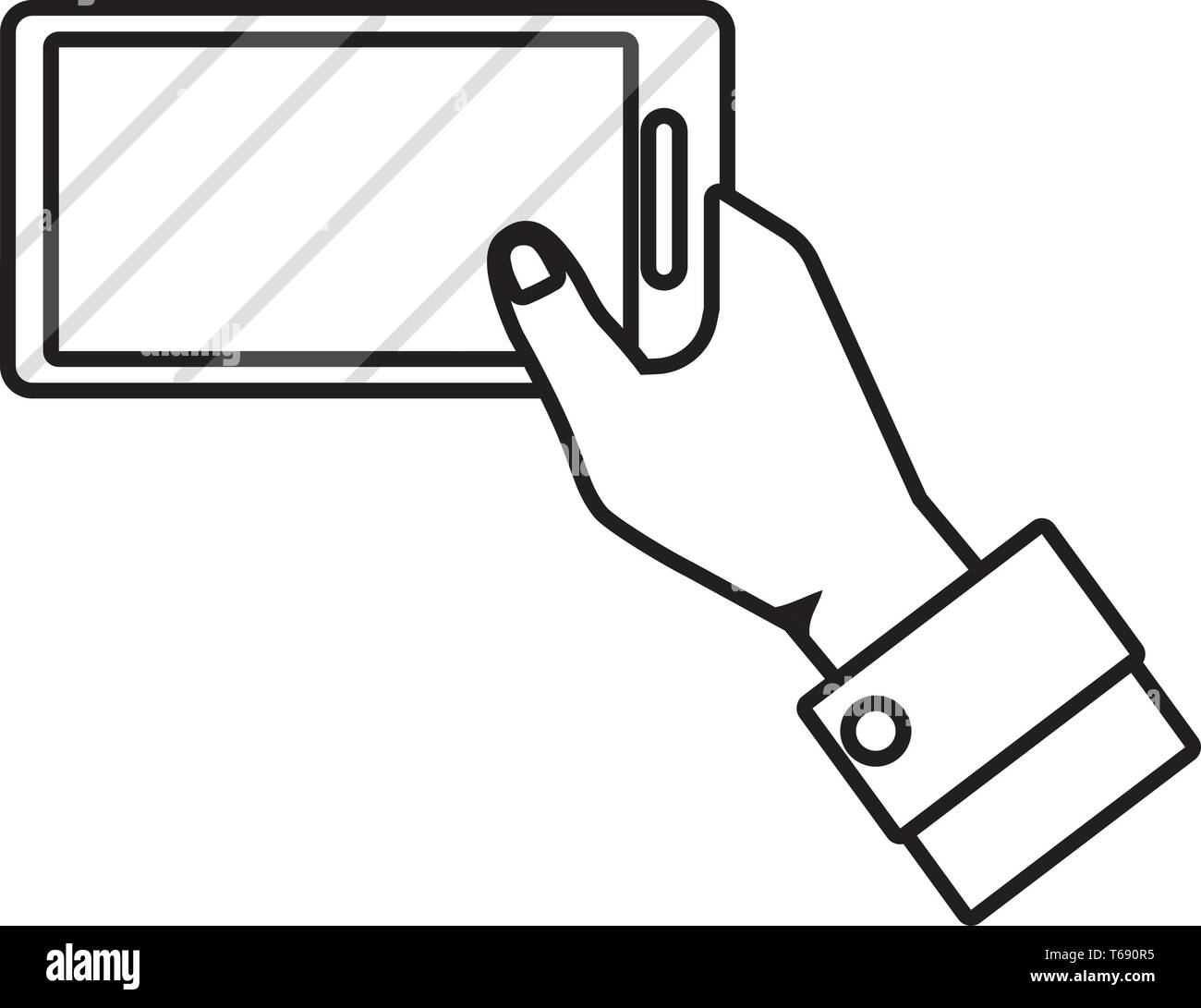 Hand holding using smartphone tech browsing apps social media black and ...