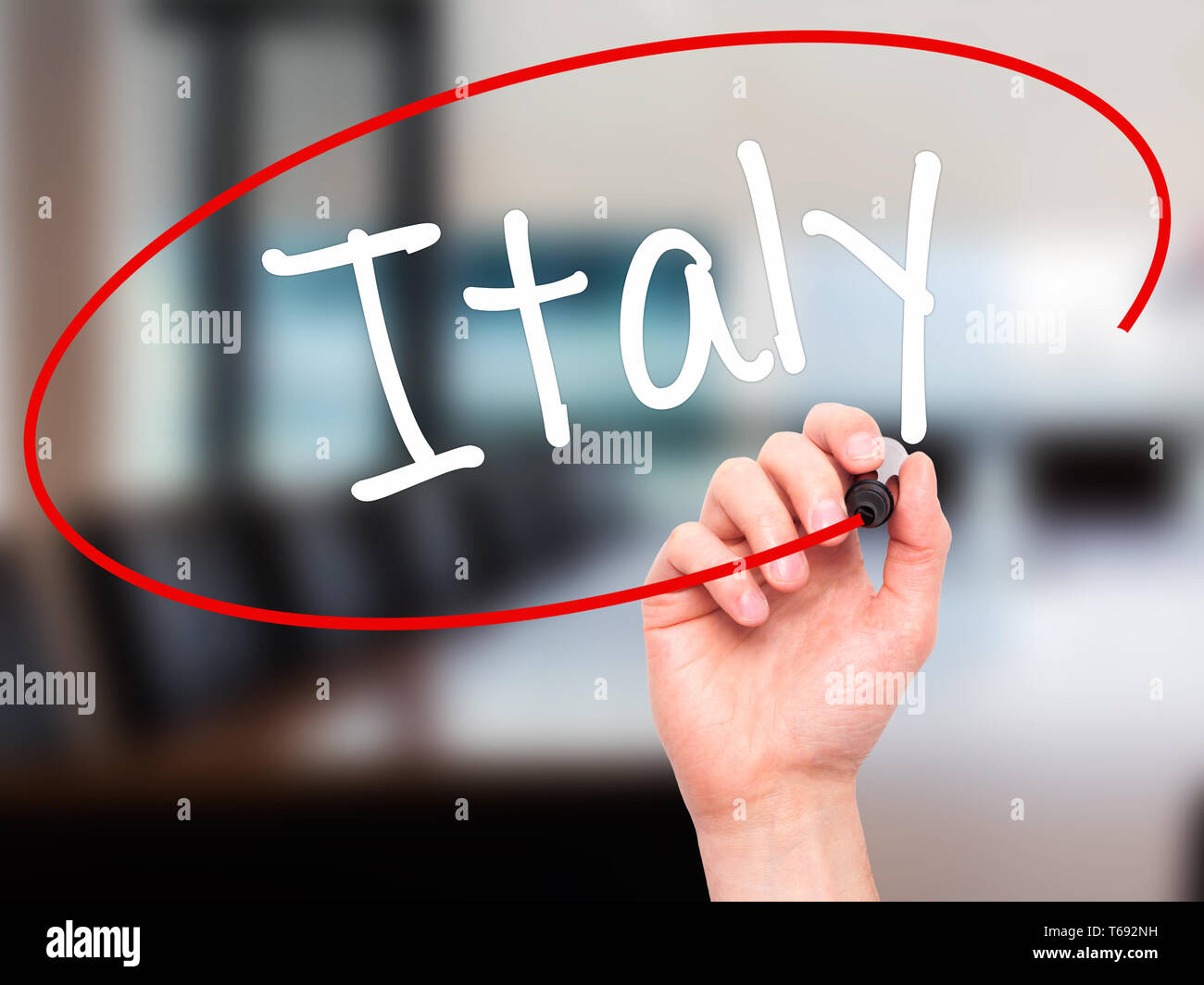Man Hand writing Italy with black marker on visual screen Stock Photo ...