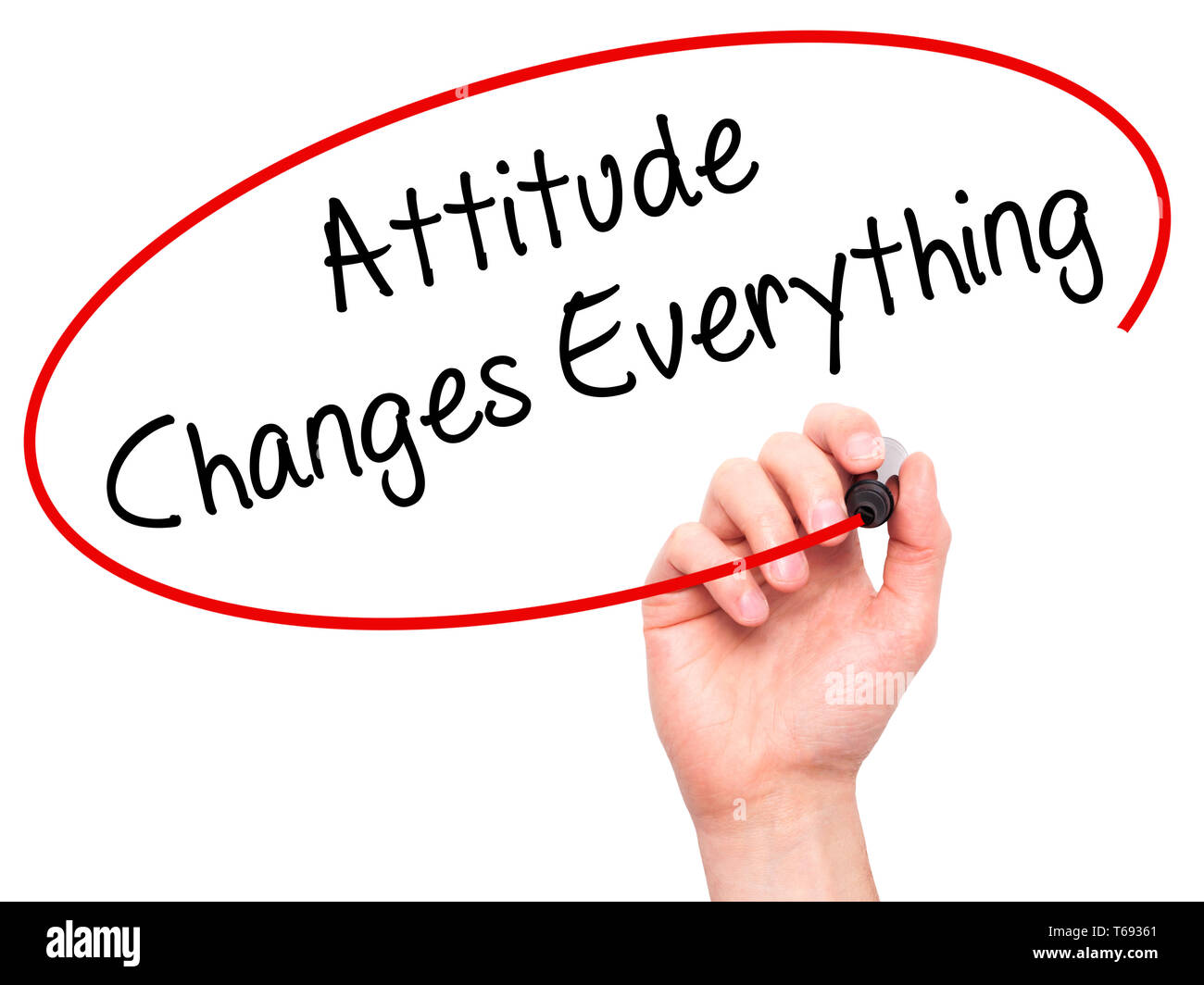 Man Hand writing Attitude Changes Everything with black marker on ...