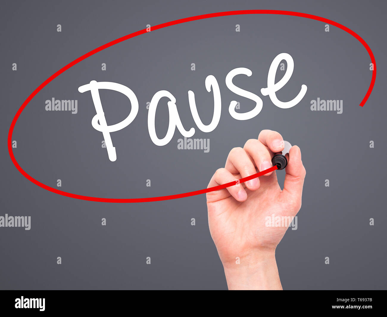Man Hand writing Pause with black marker on visual screen Stock Photo ...