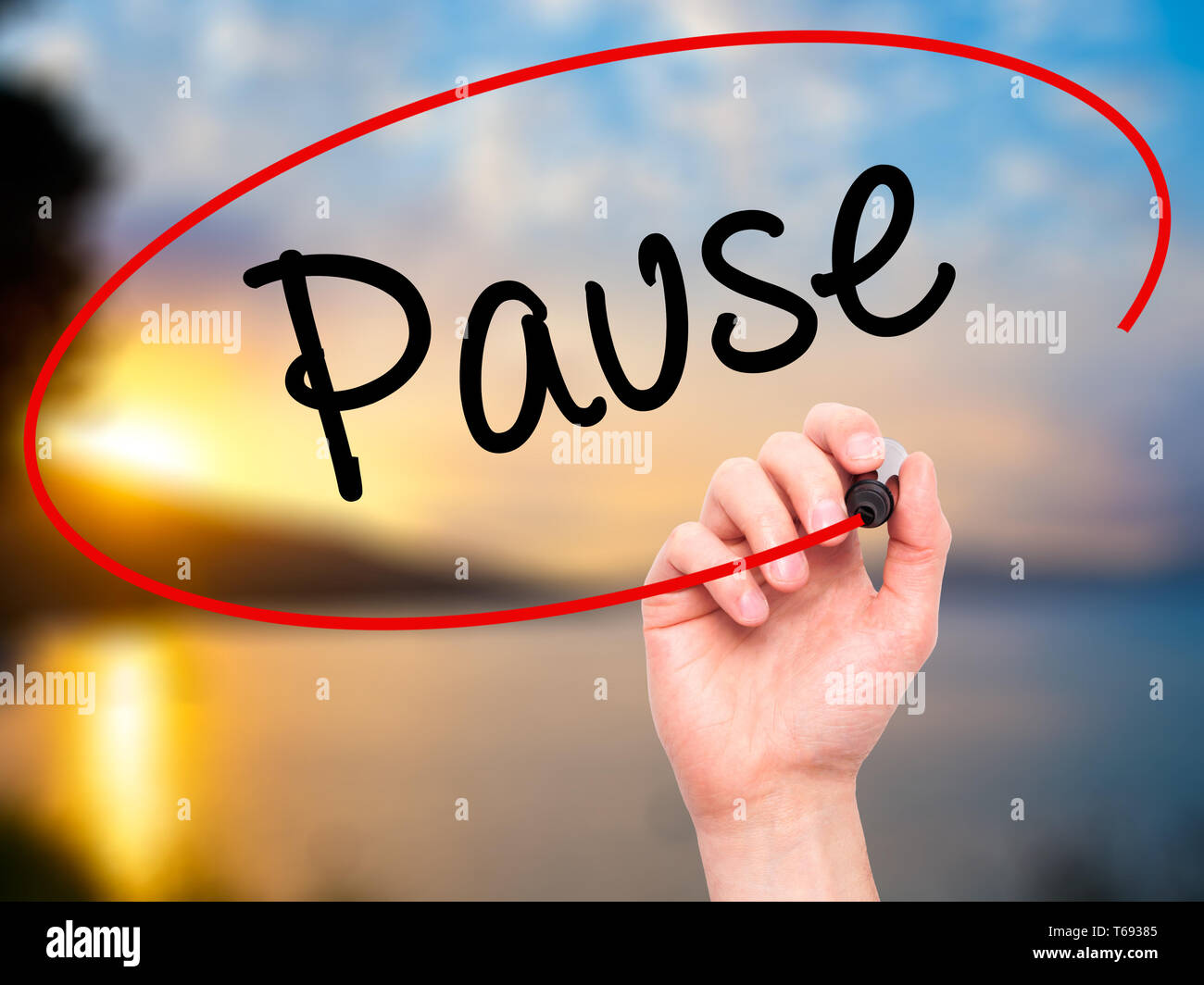 Man Hand writing Pause with black marker on visual screen Stock Photo ...