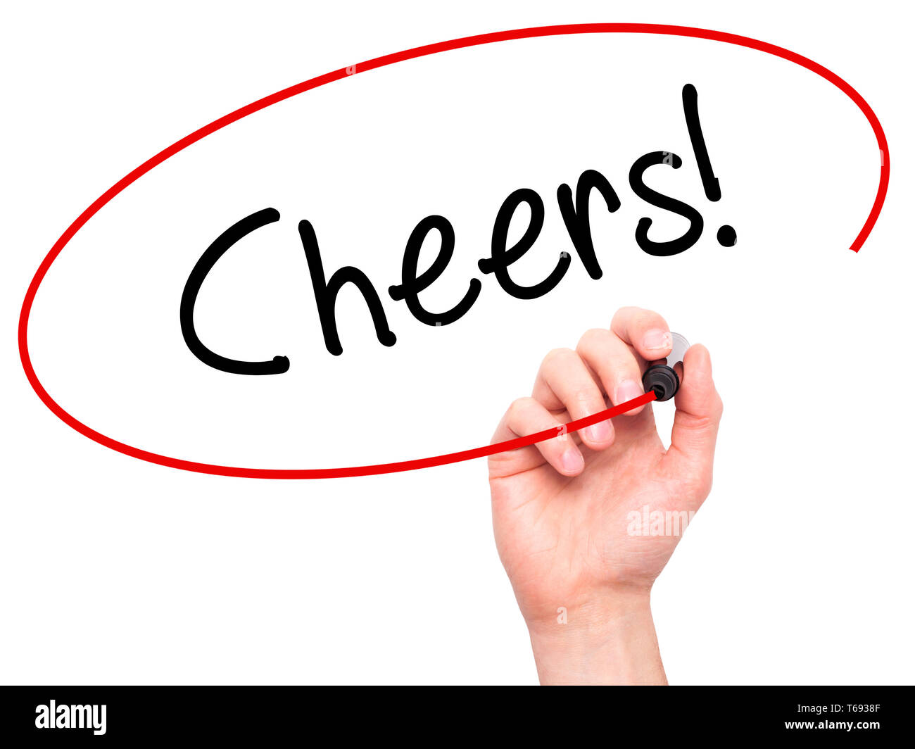 Man Hand writing Cheers! with black marker on visual screen Stock Photo ...