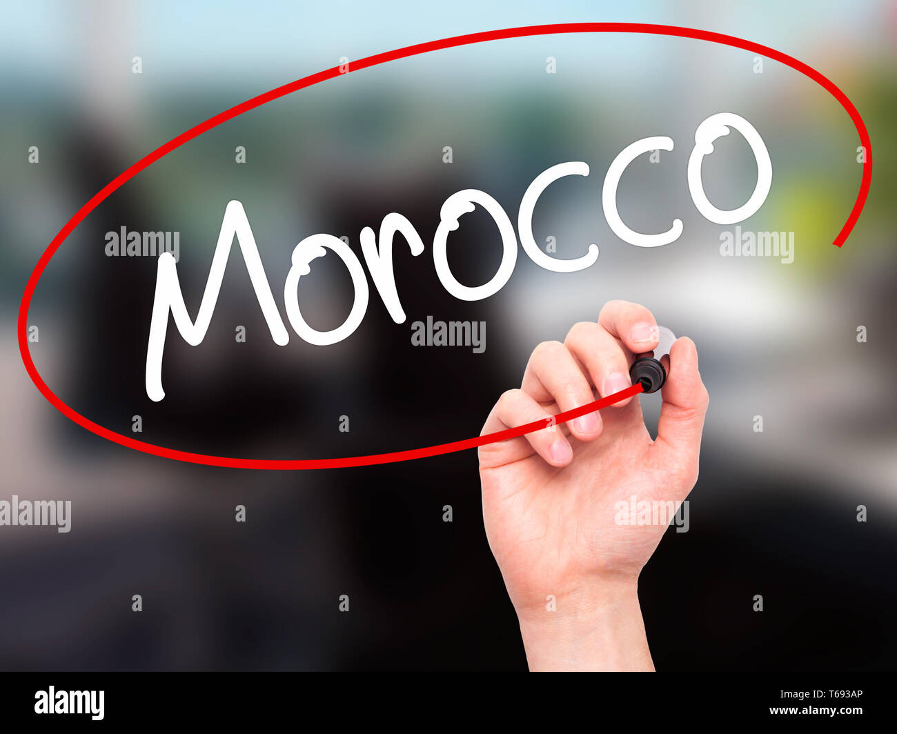 Man Hand writing Morocco with black marker on visual screen Stock Photo ...