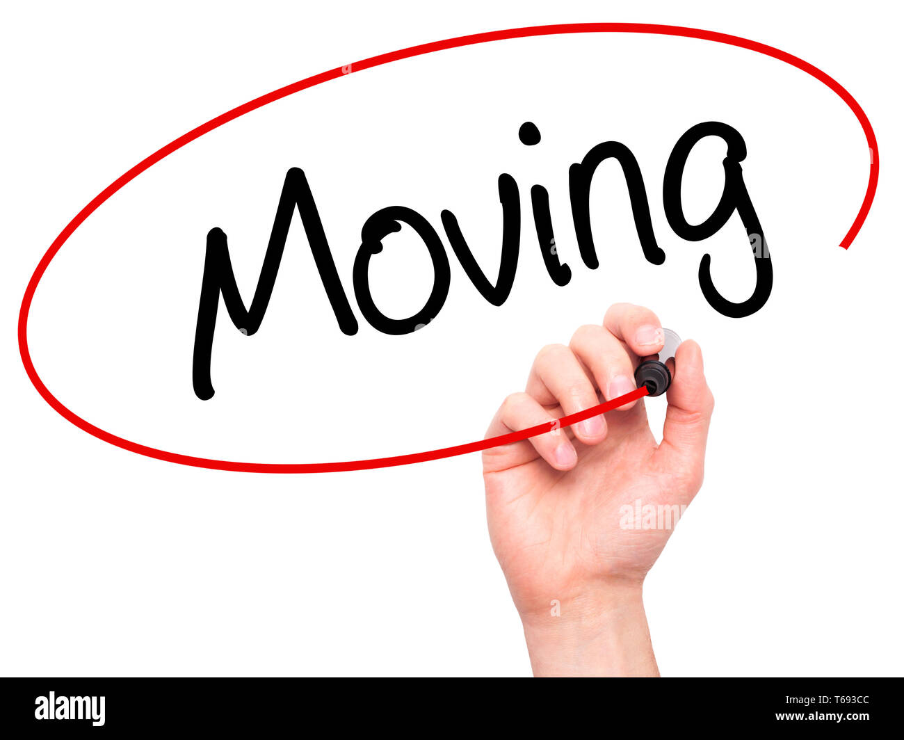 Man Hand writing Moving with black marker on visual screen Stock Photo ...