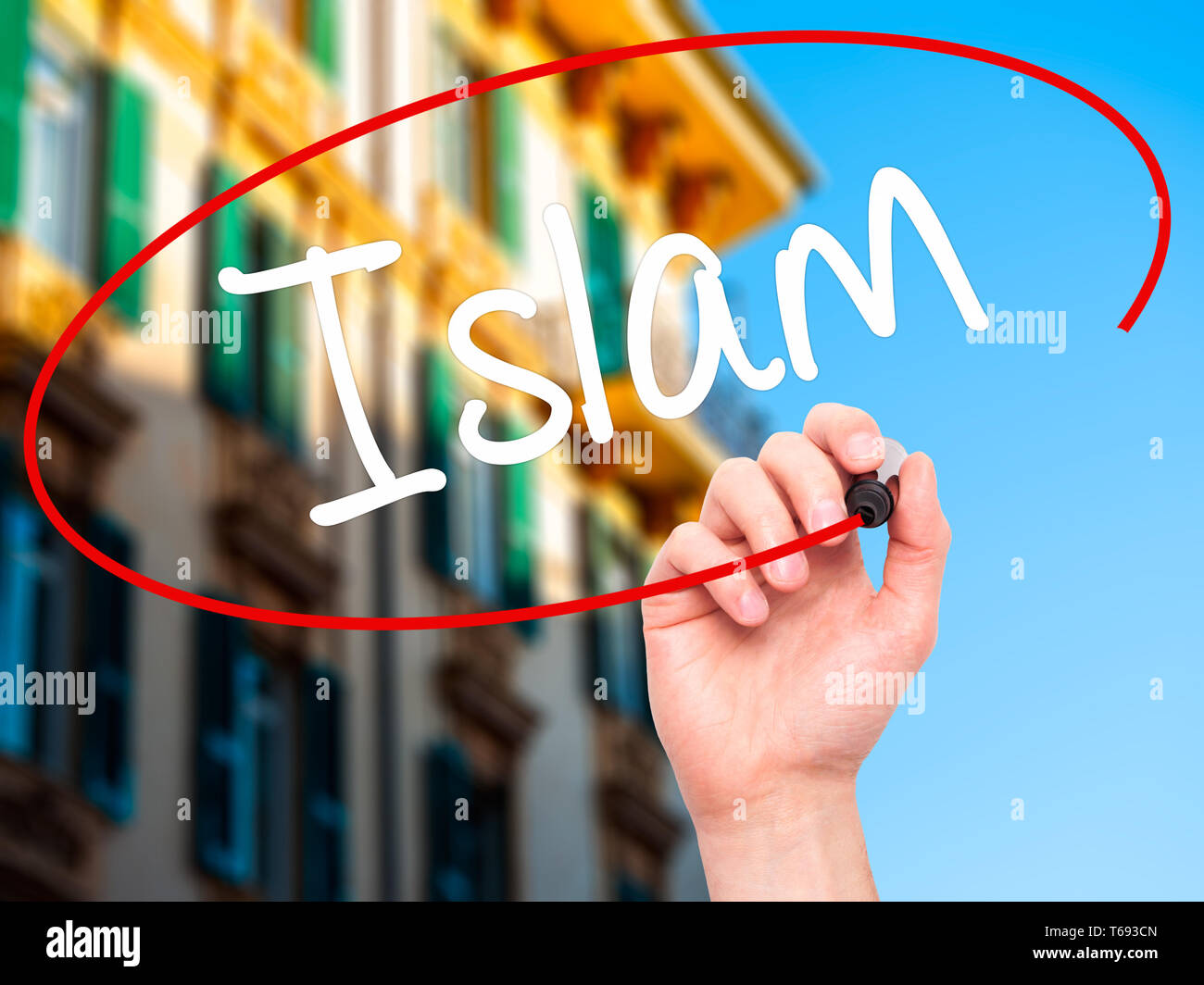 Man Hand writing Islam with black marker on visual screen Stock Photo ...