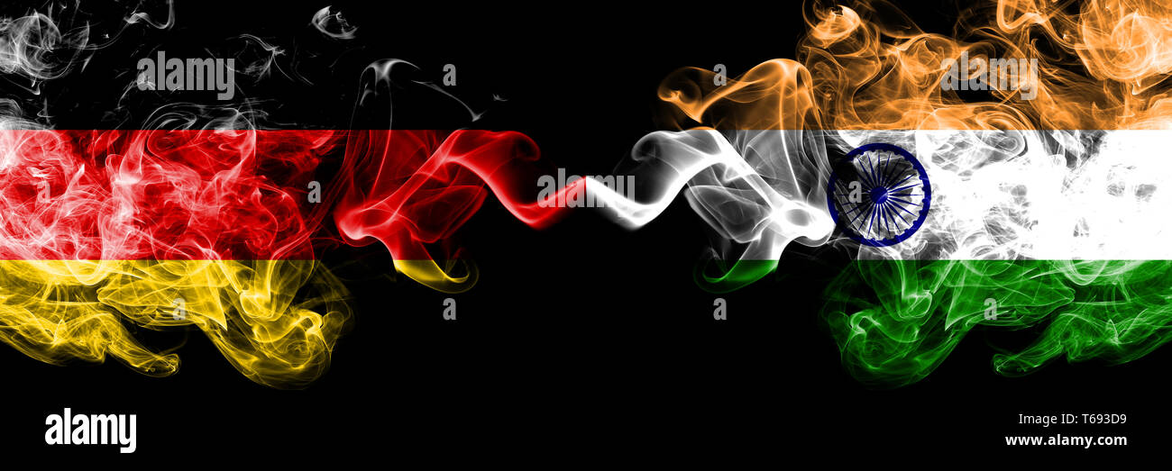 Germany vs India, Indian smoky mystic flags placed side by side. Thick ...