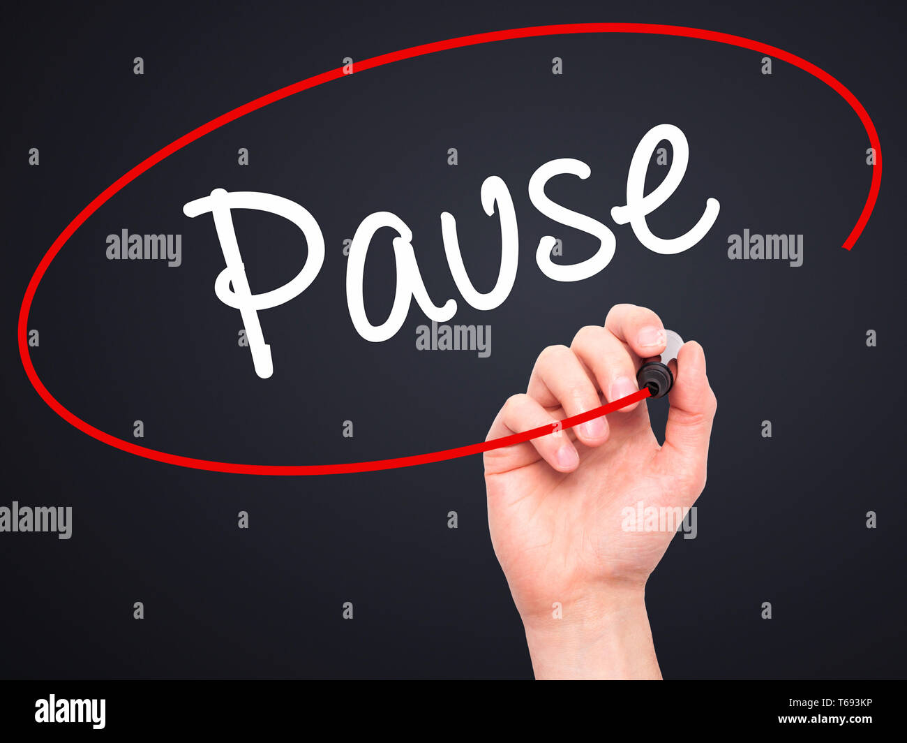 Man Hand writing Pause with black marker on visual screen Stock Photo ...