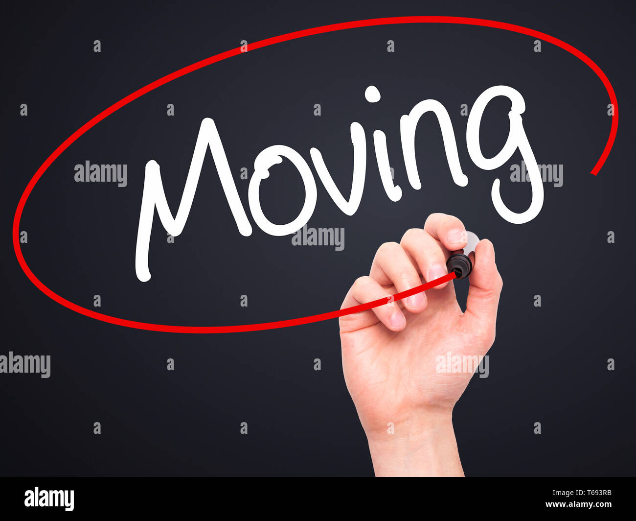 Man Hand writing Moving with black marker on visual screen Stock Photo ...