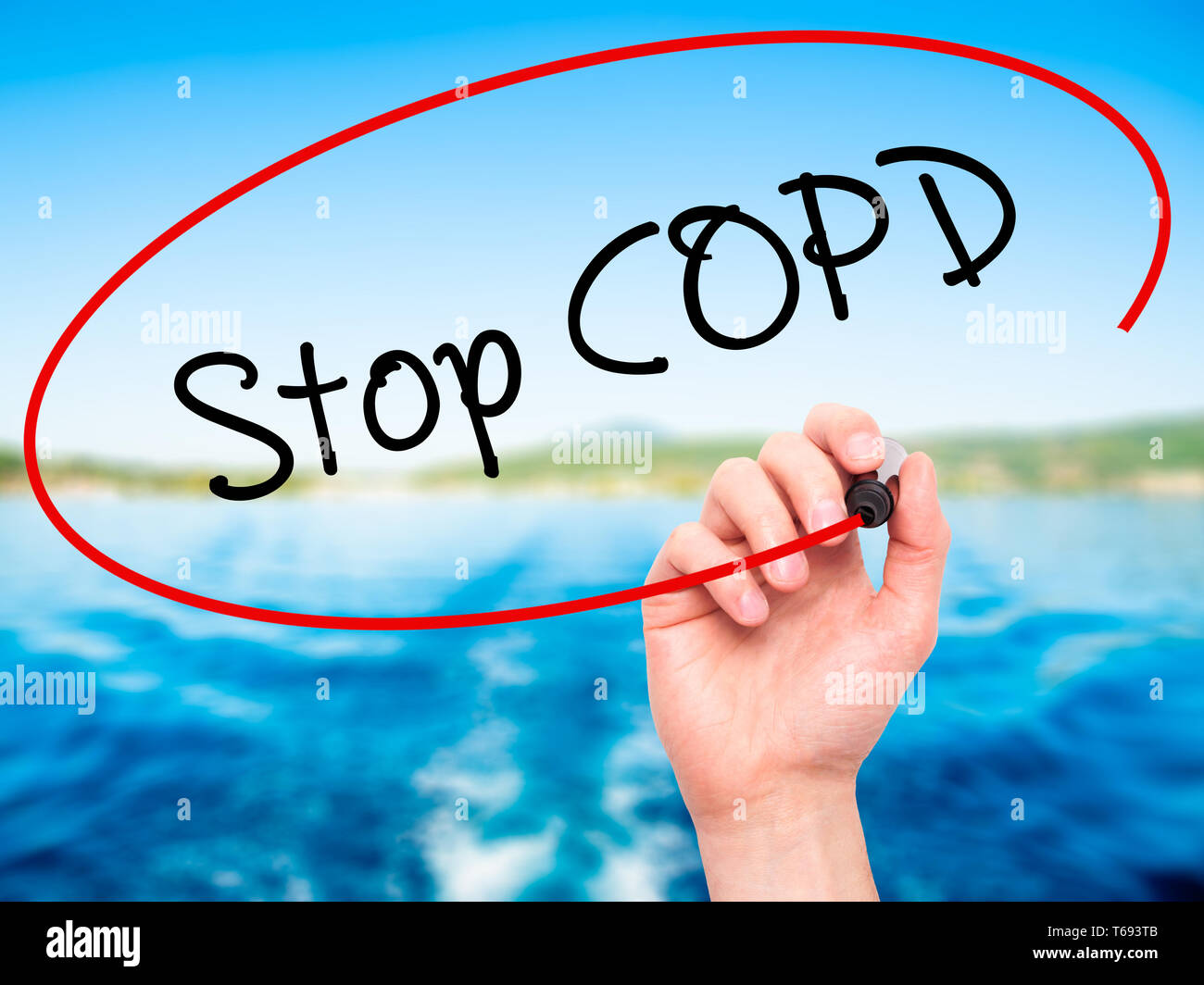 Man Hand writing Stop COPD with black marker on visual screen Stock ...