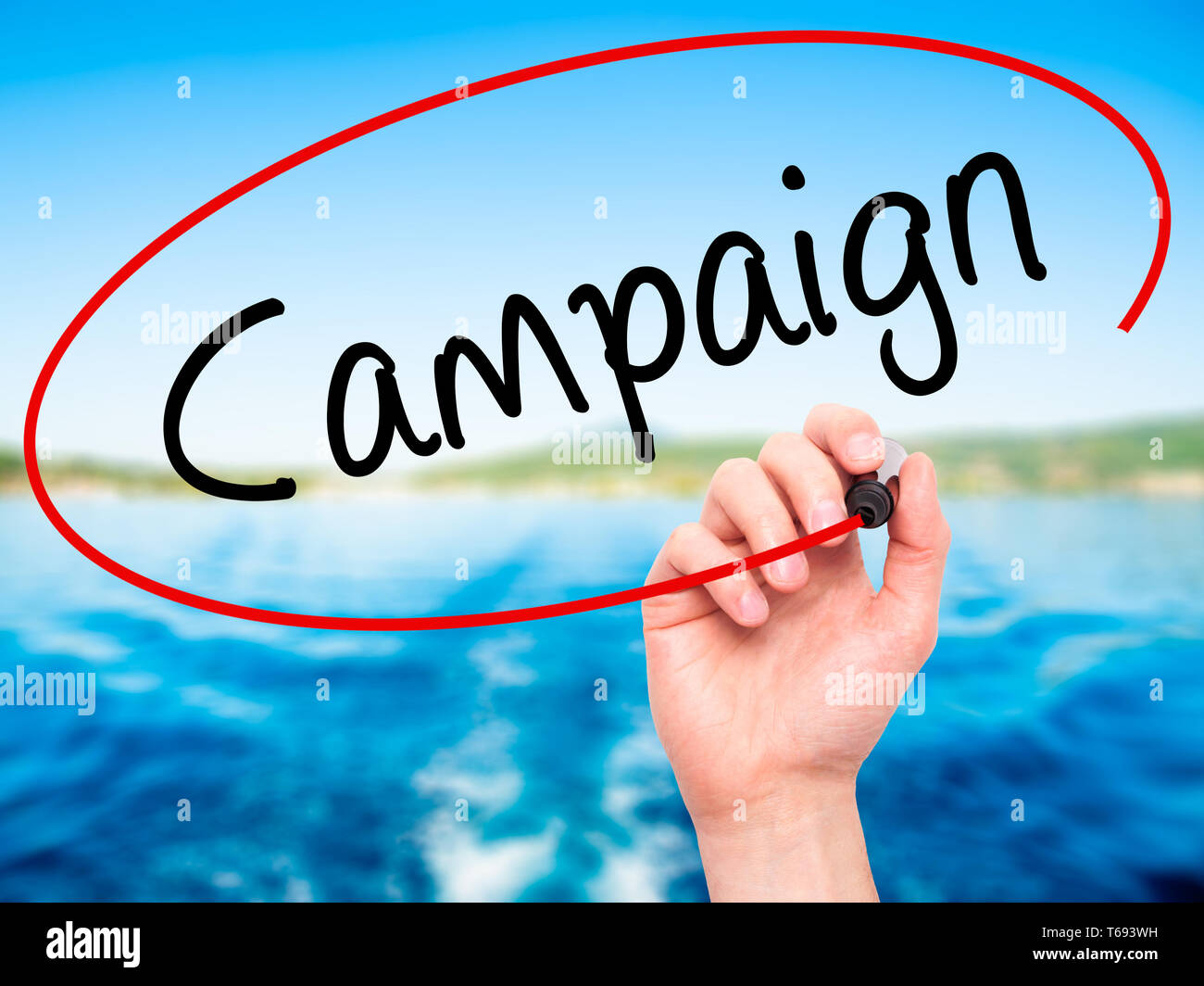 Man Hand writing Campaign with black marker on visual screen Stock ...